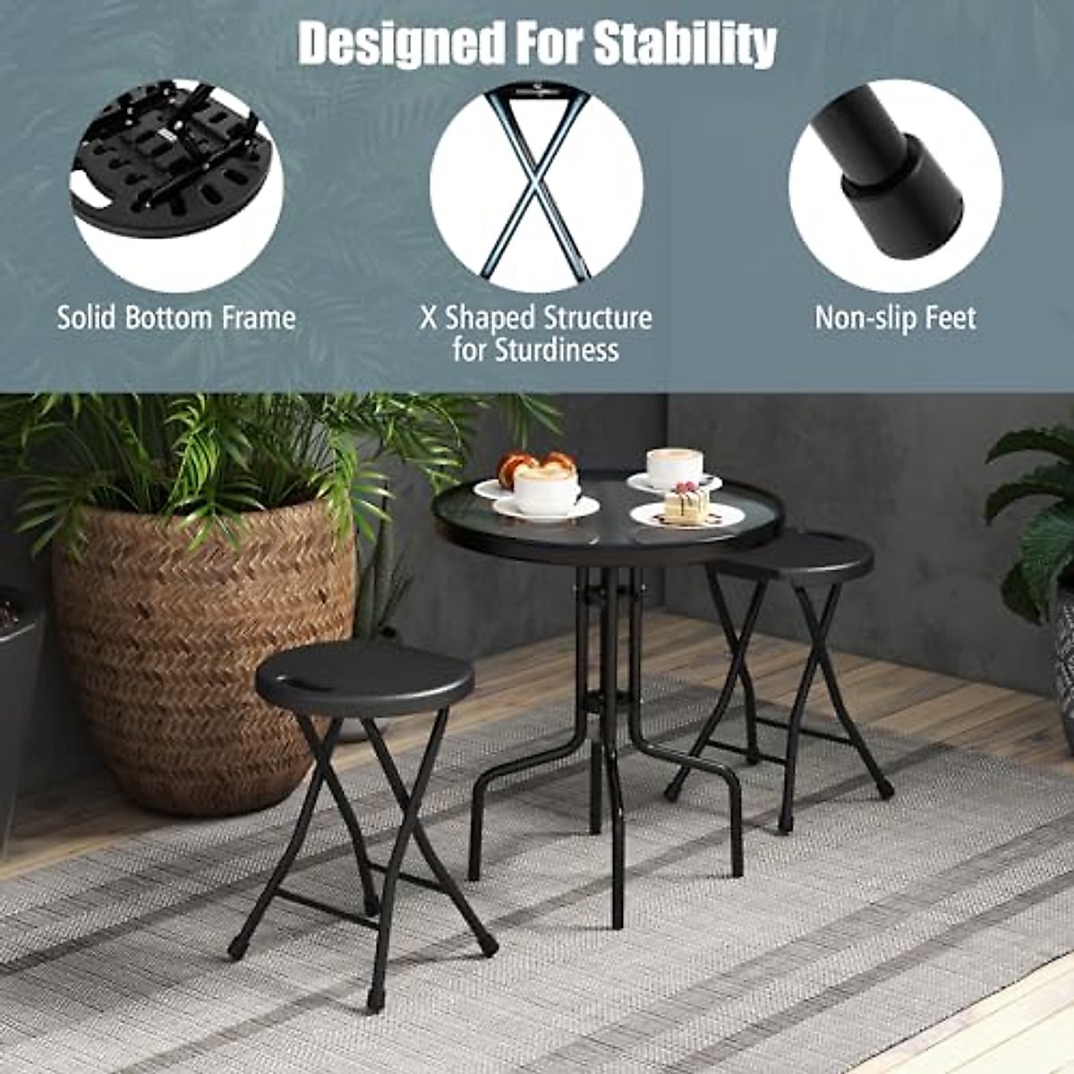Giantex Set of 2 Folding Stool, Round Foldable Bar Stools, 2 Pack Portable Folding Chairs with Handle, Collapsible Stools 18 Inch 330lbs Capacity for Camping RV Party (Black)