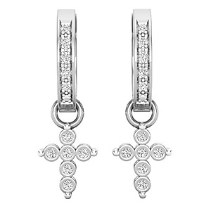 Dazzlingrock Collection 0.15 Carat (ctw) Round White Diamond Ladies Cross Religious Dangling Drop Earrings, 10K White Gold
