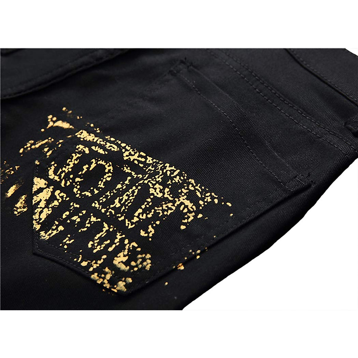 Enrica Men's Casual Color Printed Jeans Skinny Black Denim Pants (Black&Air, 34)