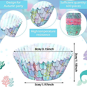 300 Count Mermaid Unicorn Cupcake Liners Mermaid Unicorn Cupcake Toppers Sea Theme Baking Cups Rainbow Mermaid Cupcake Wrappers for Mermaid Unicorn Birthday Party Supplies (Mermaid Style)