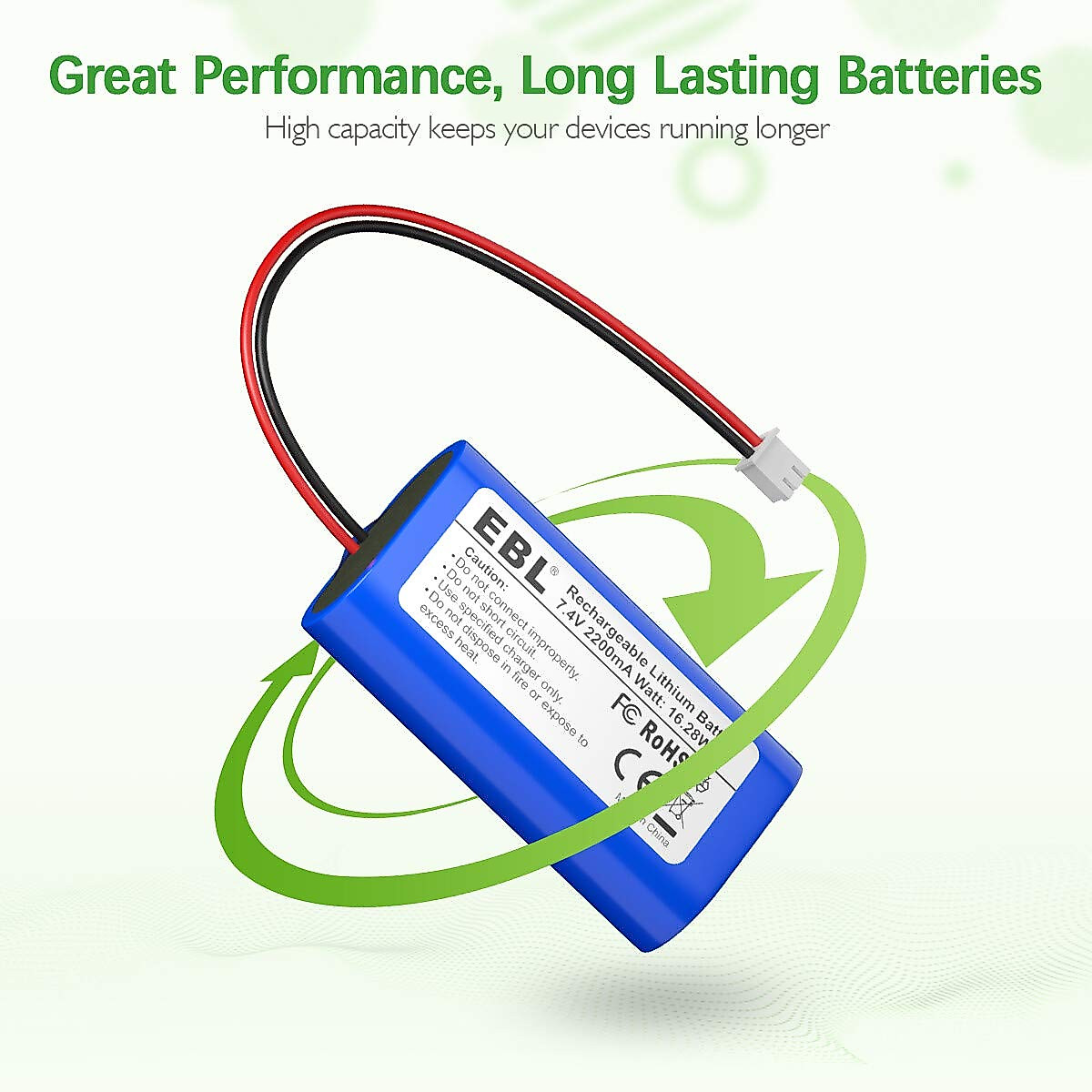 EBL 7.4V 2200mAh Li-ion Rechargeable Batteries Replacement Batteries for Electronics, Toys, Lighting, Equipment