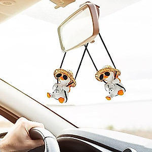 Rear View Mirror Hanging Accessories for Plaster Cool Swinging Duck Cute Car Rear View Mirror Hanging Ornament for Teens & Men Women (Duck-D)