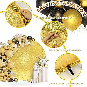 MXSEY 7.2x7.2ft Gold Glitter Sequin Round Backdrop Luxurious Golden Photography Background Circle Backdrop Cover Birthday Wedding Bridal Baby Shower Party Decor