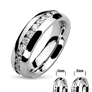 Marimor Jewelry His and Hers Stainless Steel 3.10 Carat Cubic Zirconia Bridal Set and Men's Eternity Wedding Band Women's Size 09 Men's 06mm Size 09
