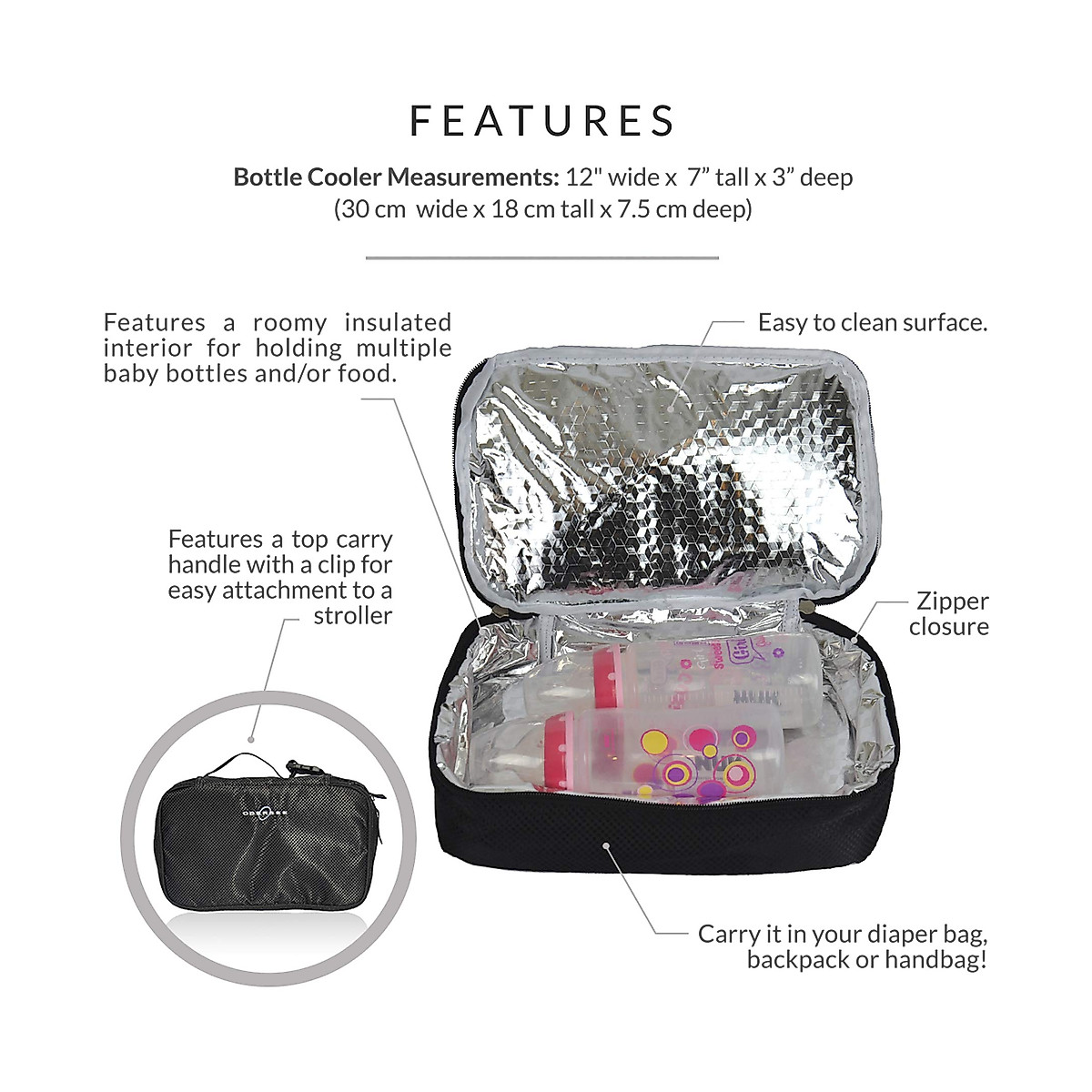 Obersee Diaper Bag Organizer, Breastmilk Cooler Bag Insulated Baby Bottle Bag, Easily Attaches to stroller, Multifunctional diaper bag, Portable for Work, Travel & Daycare