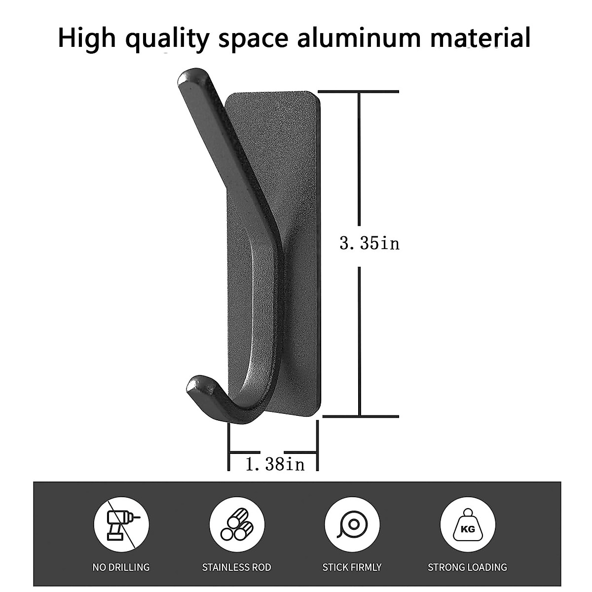 Paoli Heavy Duty Self Adhesive Hooks - Sturdy self Adhesive Hooks for Home, School and Office Easy to fit and Remove （ Black ，Set of 4）