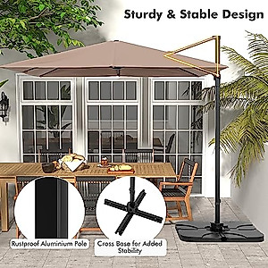Tangkula 9.5 FT Cantilever Patio Umbrella, Outdoor Square Offset Umbrella with 360°Rotation, Heavy Duty Patio Hanging Umbrella with Cross Base for Garden Deck Pool Backyard (Tan)