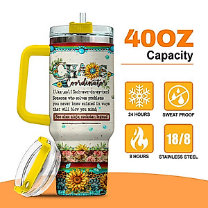 9GIFT4YOU Chaos Coordinator Leopard Sunflower, Tumbler 40 Oz With Handle Lid And Straw, Chaos Coordinator Gifts, Handle Tumblers Flower Butterfly Yellow Coffee Women For Floral Black