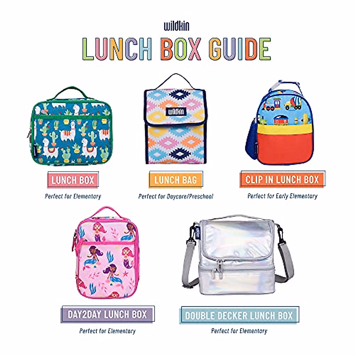Wildkin Day2Day Kids Lunch Box Bag for Boys & Girls, Perfect for Elementary Lunch Box for Kids, Easy Access Front Pocket, Ideal for Packing Hot or Cold Snacks for School & Travel (Modern Construction)