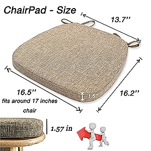 KGPLOME Chair Cushion with Ties for Dining Chairs - Memory Foam Non Slip Kitchen Chair Pad and Dining Seat Cushion with Machine Washable Cover [16.5 x 16.2 Inches] - Dark Beige