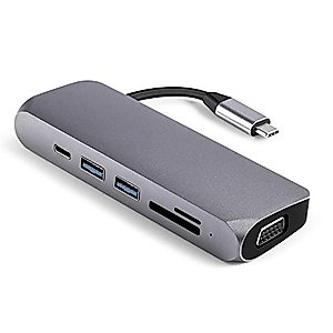 XUNMAIFHB Portable Docking Station,Type C to VGA/USB3.0 HUB/SD TF Card Converter Seven-in-one Multi-Function Docking Station Fast Transmission