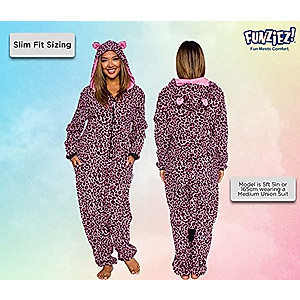 Funziez! Womens Slim Fit Leopard One Piece Animal Costume - Comfortable Jumpsuit (Pink, Medium)