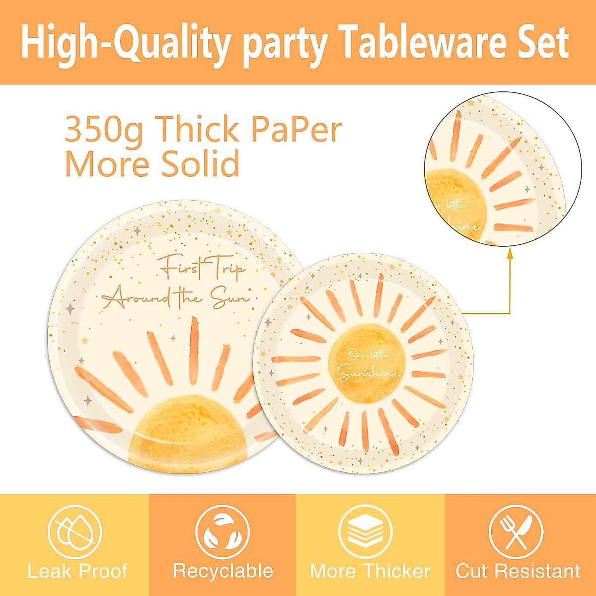 168Pcs Boho First Trip Around The Sun Birthday Decorations- Boho Party Set with Bohemian Hippie Sunshine Theme Party Tableware Decorations Including Plates,Cups,Napkins,Baby Shower Party for 24 Guests