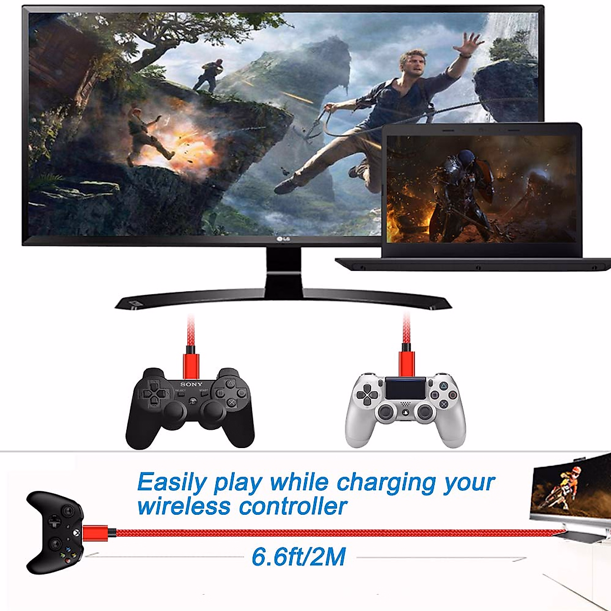 6Ft PS4 Controller Charger Cable for Xbox One Controller Cable,Playstation 4 Controller Charger Cord,PS4 Charging Cable Dualshock 4 Controller,PS4 Vita Slim/Pro Charge Play Micro USB Data Cable