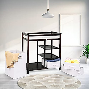 Lovin&Hugin Changing Table, Baby Diaper Changing Table with Laundry Hamper, 3 Storage Baskets and Removable Pad, Brown
