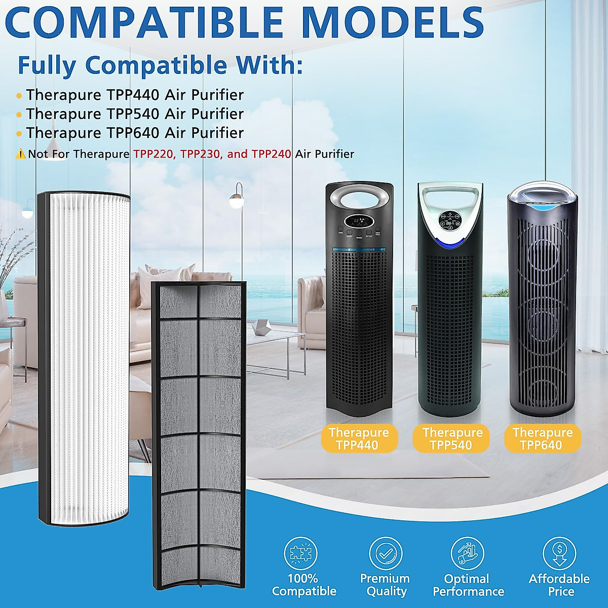 True HEPA Filter Replacement Compatible with Envion Therapure TPP440 TPP540 TPP640 TPP640S Air Purifier. Compared to Part TPP440F, 4-Stage Filtration High-efficiency Activated Carbon, 2-Pack