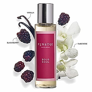 PINROSE Perfumes Bold Soul - Eau de Parfum Fragrance Spray for Women - Clean, Vegan, Cruelty-free, and Hypoallergenic Scent with Essential Oils - Notes of Crushed Blackberry, Tuberose, Vanilla, Cinnamon and Patchouli - 1 fl oz/30 ml