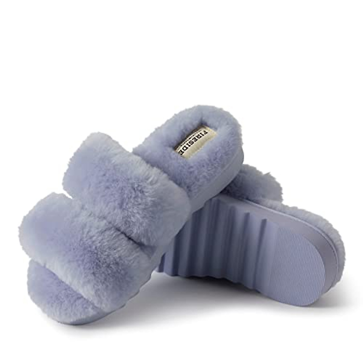 Dearfoams Women's Fireside Benalla All Over Shearling Double Band Easy on/Off Slide Slipper, Eventide, 9