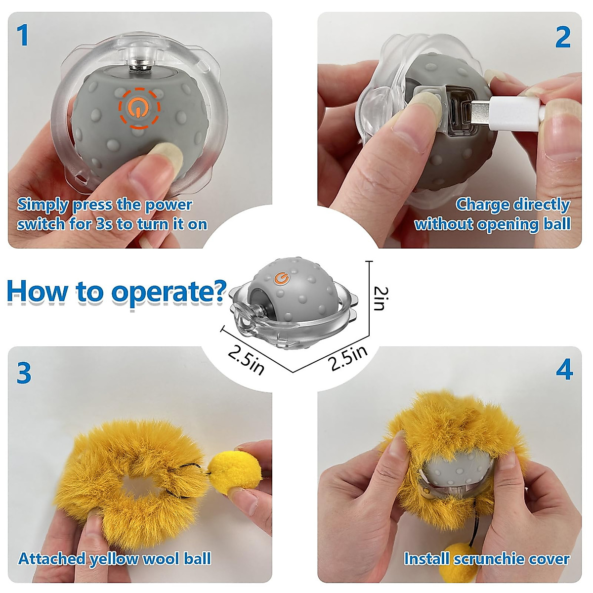 Sofolor Motion Activate Interactive Cat Toys - Automatic Moving Ball Toys for Indoor Cats, Self Rotating Ball with Lights, Electric Cat Mice Toys, USB Rechargeable, Auto On/Off