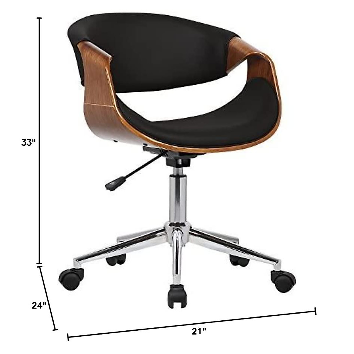 Armen Living Geneva Office Chair in Black Faux Leather and Chrome Finish