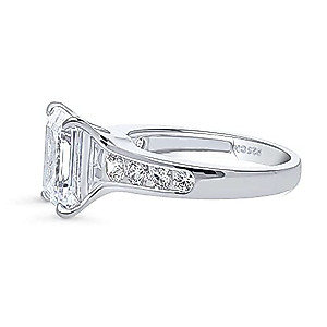 BERRICLE Sterling Silver Solitaire Wedding Engagement Rings 3.8 Carat Emerald Cut Cubic Zirconia CZ Cocktail Promise Ring for Women, Rhodium Plated Size 7