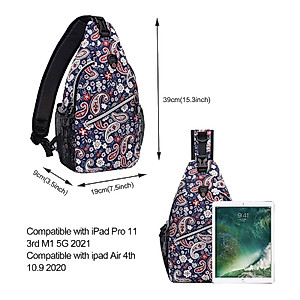 MOSISO Sling Backpack,Travel Hiking Daypack Pattern Rope Crossbody Shoulder Bag, Navy Blue Base Cashew
