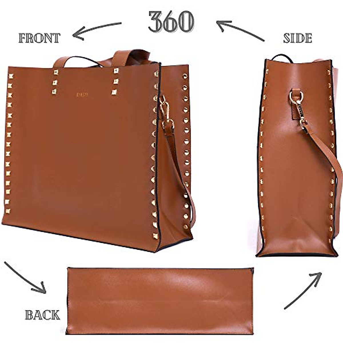 DASTI Carryall bandolera Cartera Mujer Moda Grandes Bolso Mustard Oversized Tot Hobo Tan Totes Minimalist Studded Rivets Handbag with Golden Stud