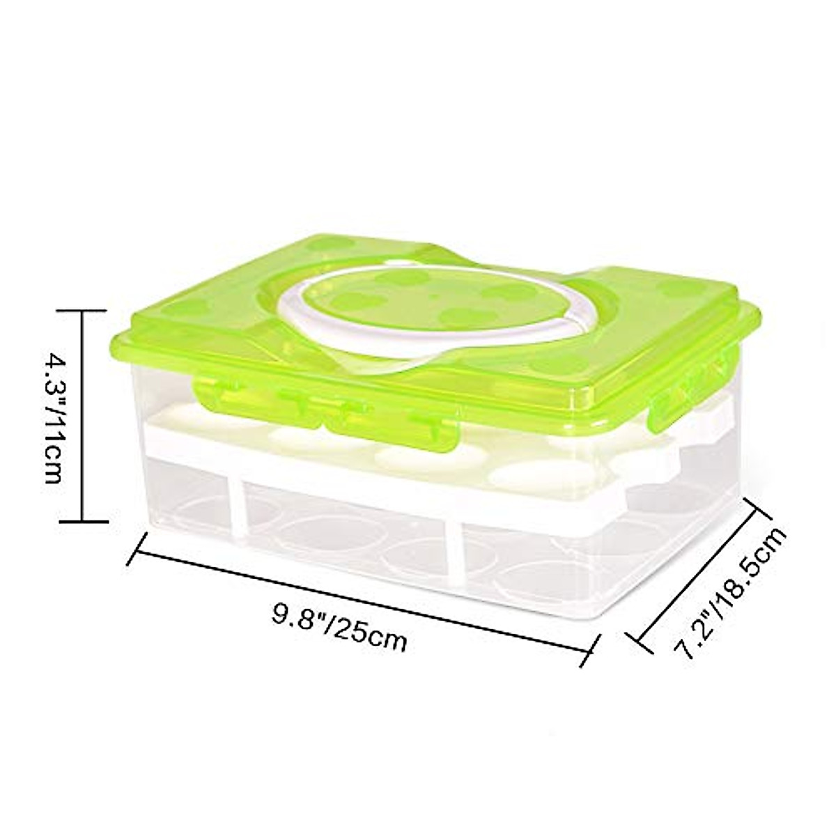 2-Tier Deviled Egg Container Deviled Egg Holder with Lid and Handle Removable Tray for Refrigerator Freezer Storage, Holds 24 Eggs (Green)