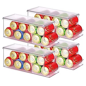 Can Drink Holder with Lid Organizer for Refrigerator, Freezer & Kitchen Cabinets - Space Saving Stackable Clear Can Organizer & Storage for Pantry Food, Canned Goods, Soda & Other Beverages (4-Pack)