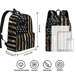Ridzorgt Fox Backpack, Lightweight College Bookbag Durable Laptop Wear-resistant Rucksack, Casual Daypack for Office (Camo Forest Deer Flag)