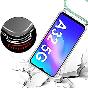 KAPUCTW Crossbody Lanyard Case for Samsung Galaxy A32 5G 6.5" + 1 x Tempered Glass Screen Protector,Adjustable Cord Strap Necklace Phone Cover TPU Silicone Protective Case for Samsung A32 5G,Green
