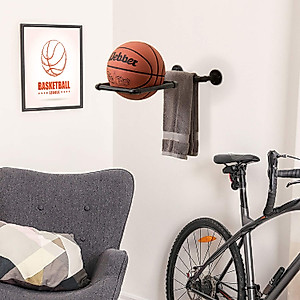 MyGift Wall Mounted Black Metal Pipe Exercise Ball Holder, Yoga Ball and Stability Ball Rack Home Gym and Studios