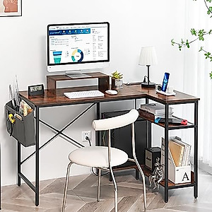 Yoobure L Shaped Desk with Storage Shelves 47 Inch Computer Desk with Outlets & USB Ports Home Office Desk with Monitor Stand Corner Desk for Small Space Study Table Small Desk L Desk with Storage Bag