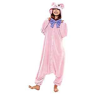 SAZAC Teddy Bear Kigurumi - Onesie Jumpsuit Halloween Costume (Adults, Pink)