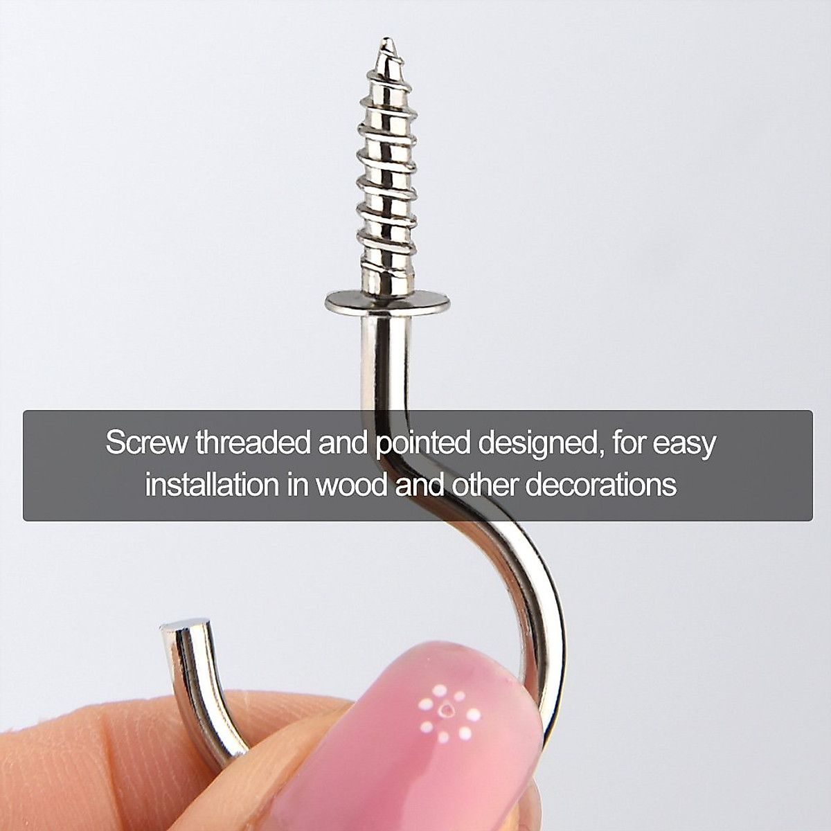 KUUQA 75 Pcs Multi-Size Nickel Plated Metal Ceiling Hooks Screw Cup Hook Holder (Silver)