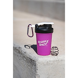 Shake Shot - Pink - 4oz Mini Shaker Bottle for Pre Workout, Creatine, & Small Scoop Supplements Carabiner & Shaker Ball Included