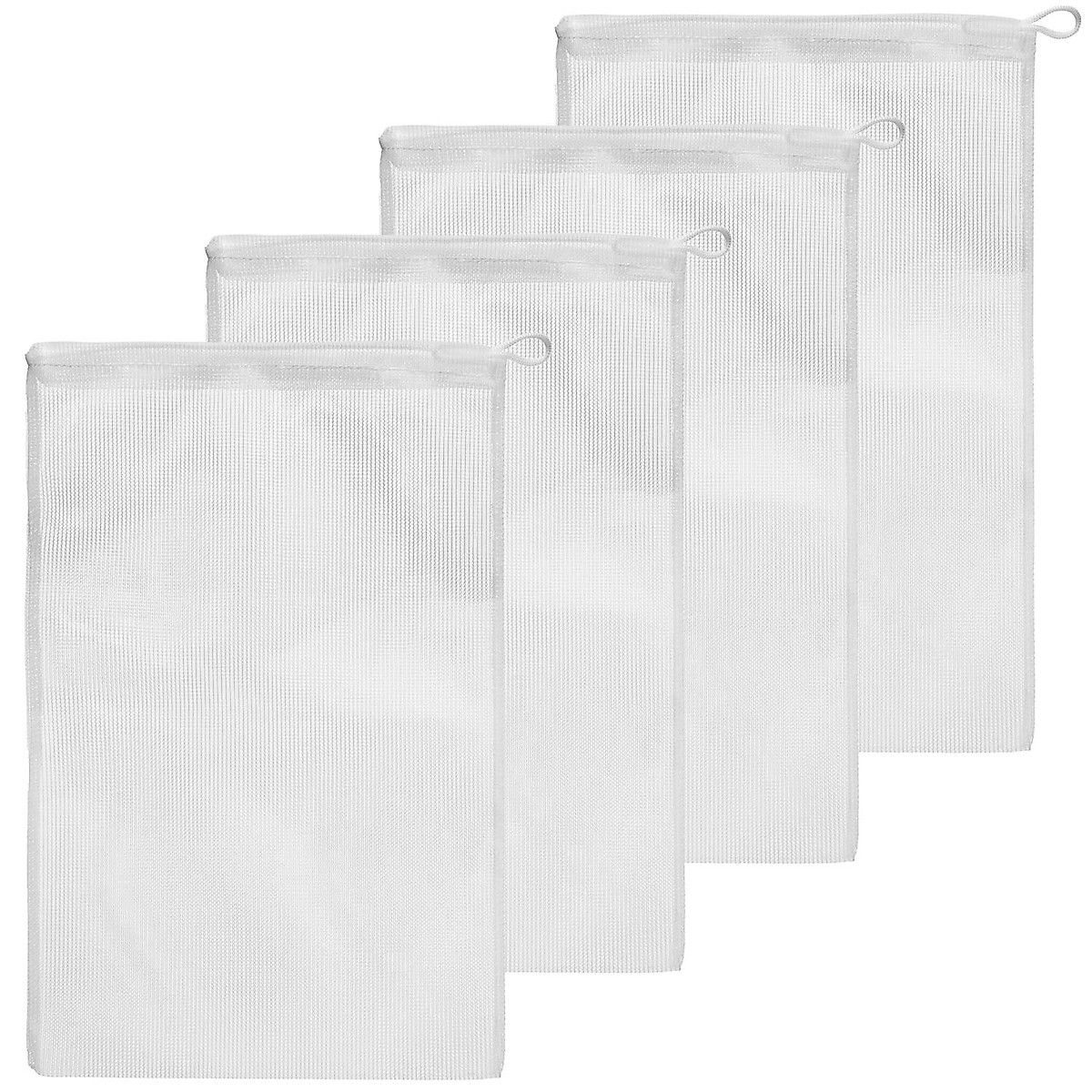 Aquatic Experts 4 Pack Koi Pond Mesh Media Filter Bags - High Flow - 8 inch by 12 inch Pouch with Drawstrings for Activated Carbon - Reusable Water Garden or Aquarium Charcoal Filter Bag (4 Pack)