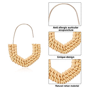 meekoo 4 Pairs Rattan Earrings for Women Beach Essentials Tassel Dangle Boho Straw Earrings(Boho)