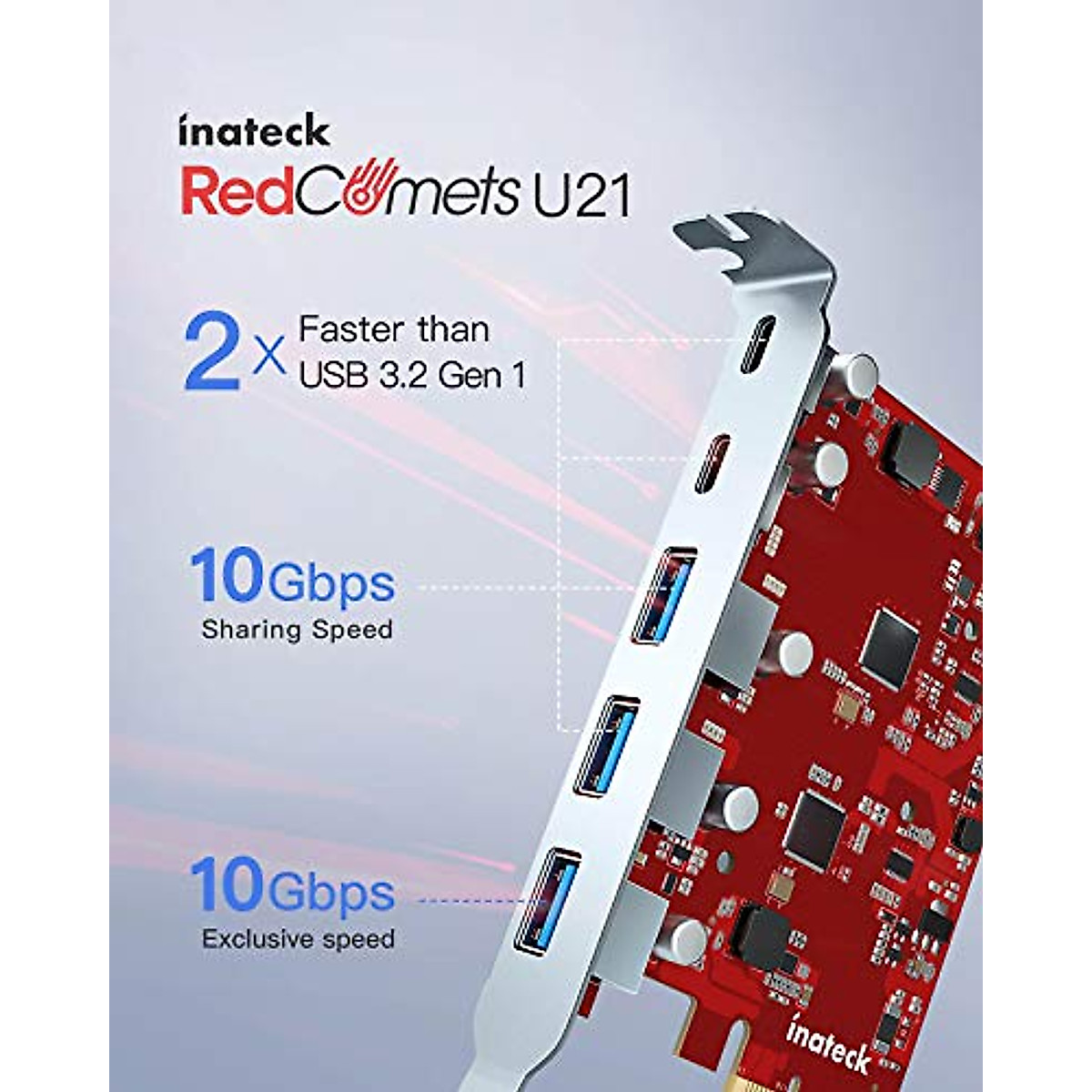 Inateck PCIe to USB 3.2 Gen 2 Card with 20 Gbps Bandwidth, 3 USB Type-A and 2 USB Type-C Ports, RedComets U21