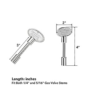 Skyflame Universal Gas Valve Key Fits 1/4" and 5/16" Gas Valve Stems, for Fire Pit and Fireplace, Polished Chrome - 3 Inches