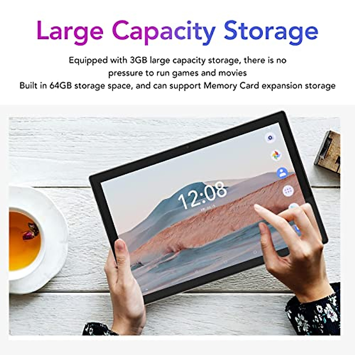 TOPINCN 10.1in HD Tablet, 3GB 64GB Dual SIM Dual Standby Tablet PC Dual Cameras for Gaming (US Plug)