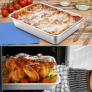 Homikit Lasagna Baking Pan, 9 x 13 Inches Stainless Steel Deep Baking Dish, Large Metal Roasting Tray Pan for Oven Toasting Turkey Cooking Casserole, Rust free & Heavy Duty, Nonstick & Dishwasher Safe
