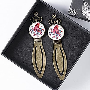 Octopus Ocean Sea 2 Packs Metal Book Pages Marks, Crown Shape Bookmarker Clip for Women Men Kids Classroom Boys Girls