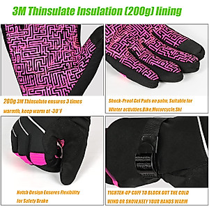 MOREOK Waterproof & Windproof -30°F Winter Gloves for Men/Women, 3M Thinsulate Thermal Gloves Touch Screen Warm Gloves for Skiing,Cycling,Motorcycle,Running-Pink-S