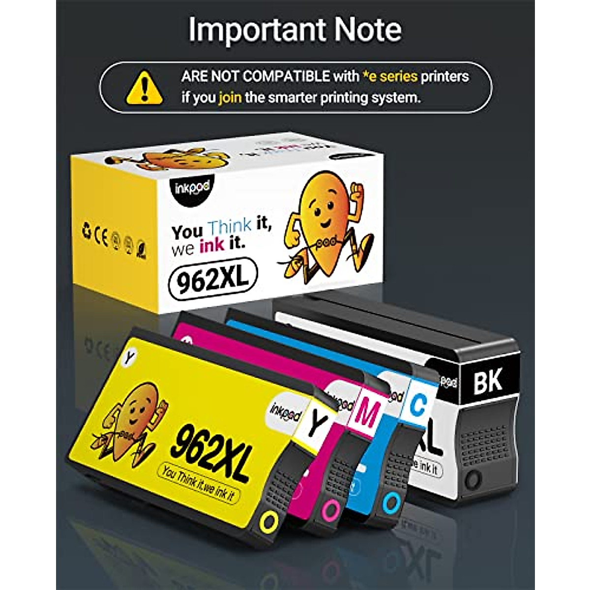 iNKPAD Remanufactured Ink Cartridge Replacement for HP 962 962XL, High Yield 962XL Ink Cartridge Combo Pack Work with HP OfficeJet Pro 9012 9015 9025 9015e 9010 9018 9020 9025e Printer (BCMY, 4 Pack)