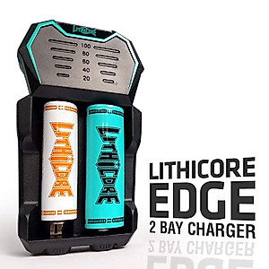 18650 Charger for Rechargeable Battery, Lithicore 2 bay Edge Smart Rechargeable Battery Charger for Li-ion,14650,16340,18350,18490,18500,18650,22650,20700,21700,26500,26650 batteries