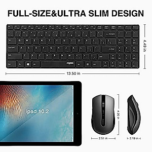 Rapoo Slim Wireless Keyboard and Mute Mouse Combo, 4.9mm Ultra-Thin Lightweight, 2.4GHz Portable Keyboards, 500/1000 DPI Silent Mouse for Computer, Desktop, PC, Notebook, Laptop, Black, 9300T