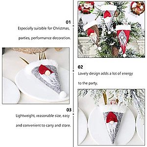 Hemoton 6Pcs Christmas Silverware Holders Pocket Santa Hat Gnome Elf Cutlery Knives Forks Tableware Storage Bag Covers for Xmas Holiday Table Decoration Red Grey