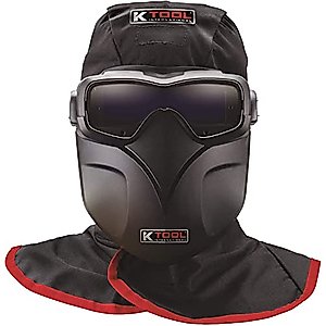 K Tool International 70046 Auto Darkening Welding Goggle Kit for Garages, Repair Shops, and DIY, Lightweight, 5-13 Adjustable Shades, Fire Retardant Hood, Bump Cap, Shield and Carrying Bag, Black/Red