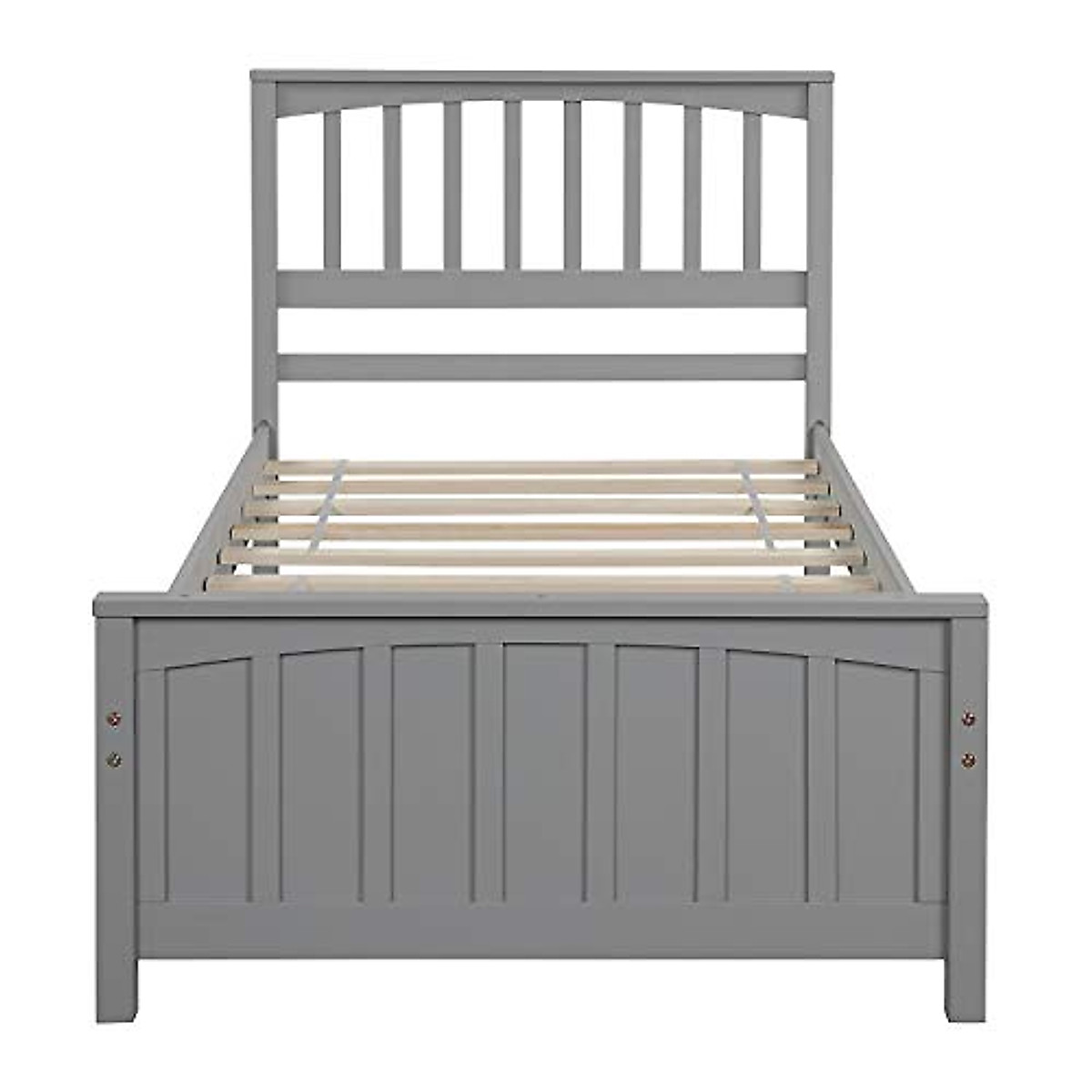 ZJIAH Twin Size Solid Wood Platform Bed Frame with Headboard and Footboard, Single Bed Wooden Slat Support for Teens Adult Bedroom Guest Room, Space Saving, No Box Spring Need, Gray
